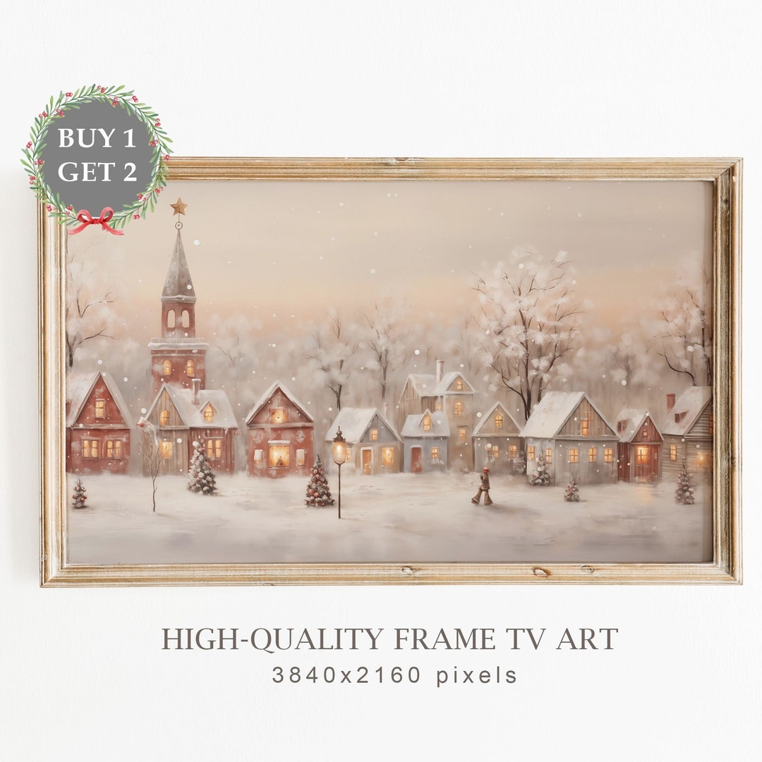 Christmas Samsung Frame TV Art, Vintage Town Painting During Christmas ...