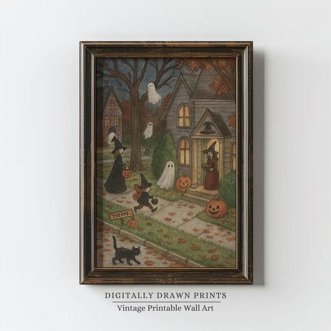 Vintage Halloween Printable Wall Art, Cute Ghosts and Witch Printable ...