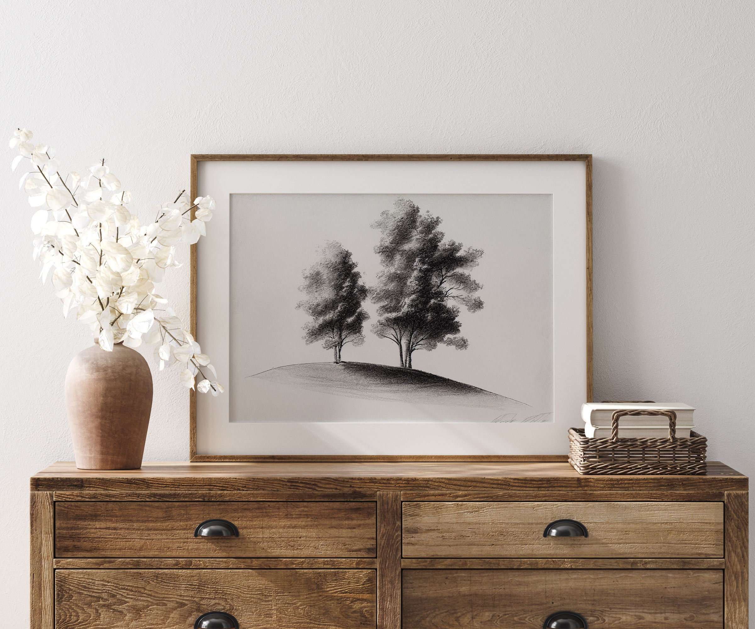 Neutral Tree Sketch Vintage Tree Drawing Print Minimalist - Etsy