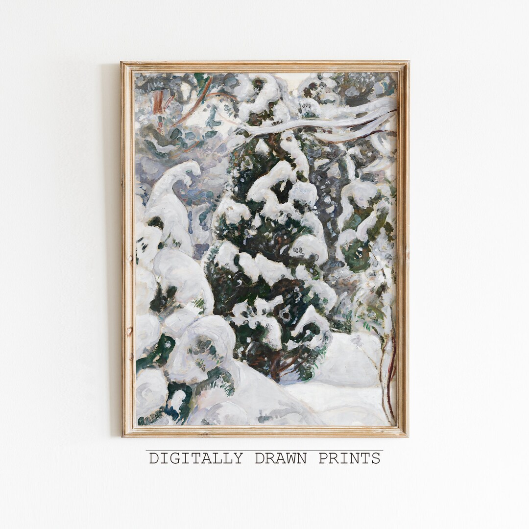 Printable Wall Art, Snowy Landscape Oil Painting, Snowy Pine Tres ...