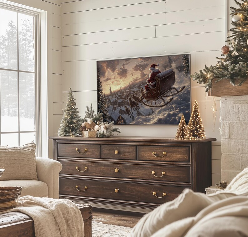 Christmas Frame TV Art, Santa's Sleigh Vintage Christmas TV Art ...