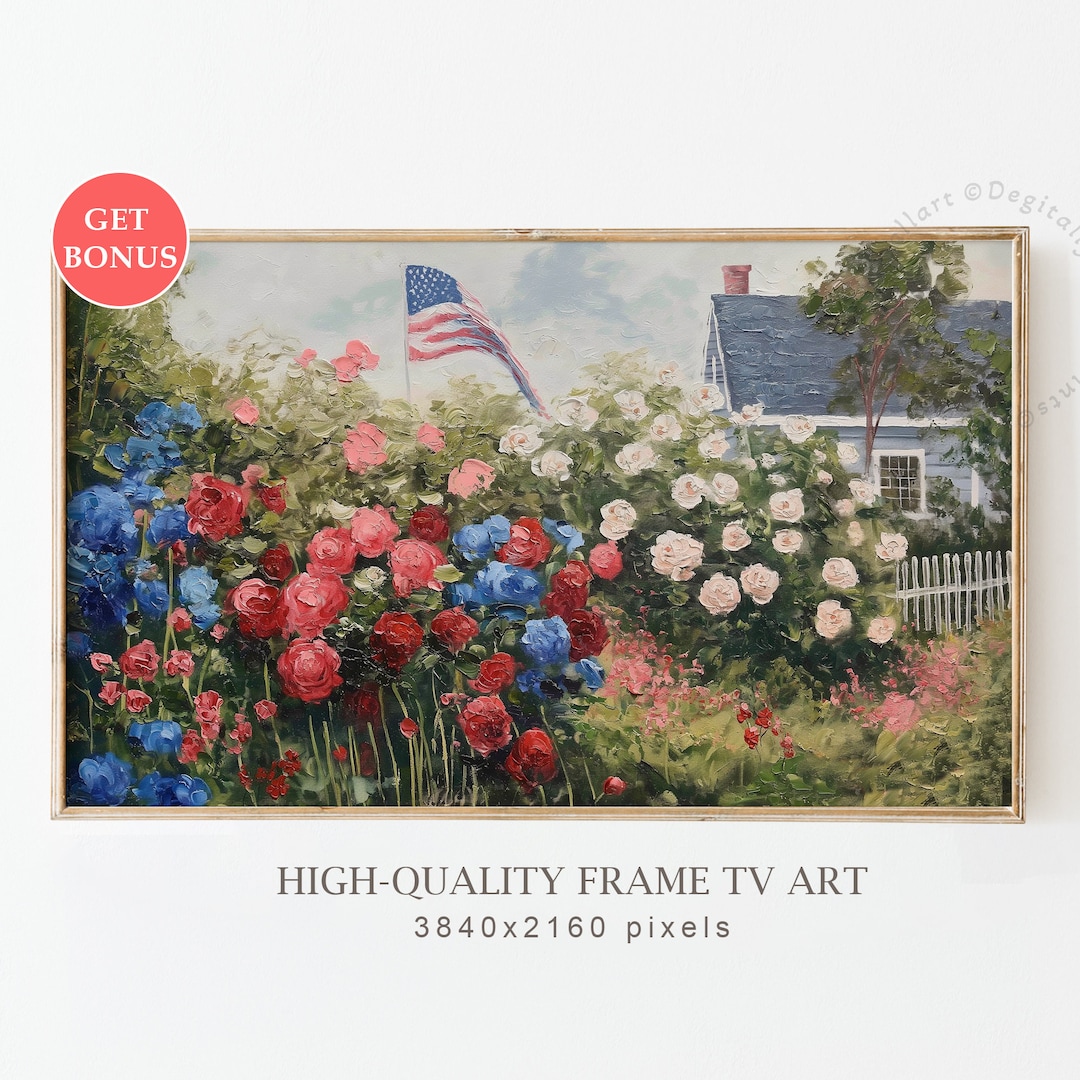 Independence Day Frame TV Art, 4th of July Cottage Garden Screensaver ...