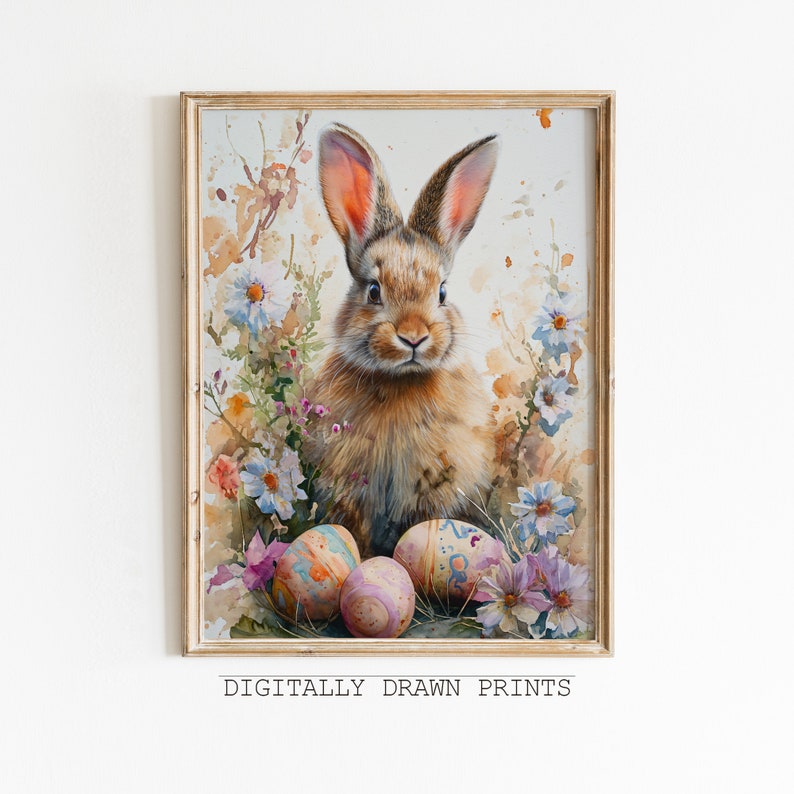 Easter Bunny Printable Wall Art, Watercolor Easter Print, Spring ...