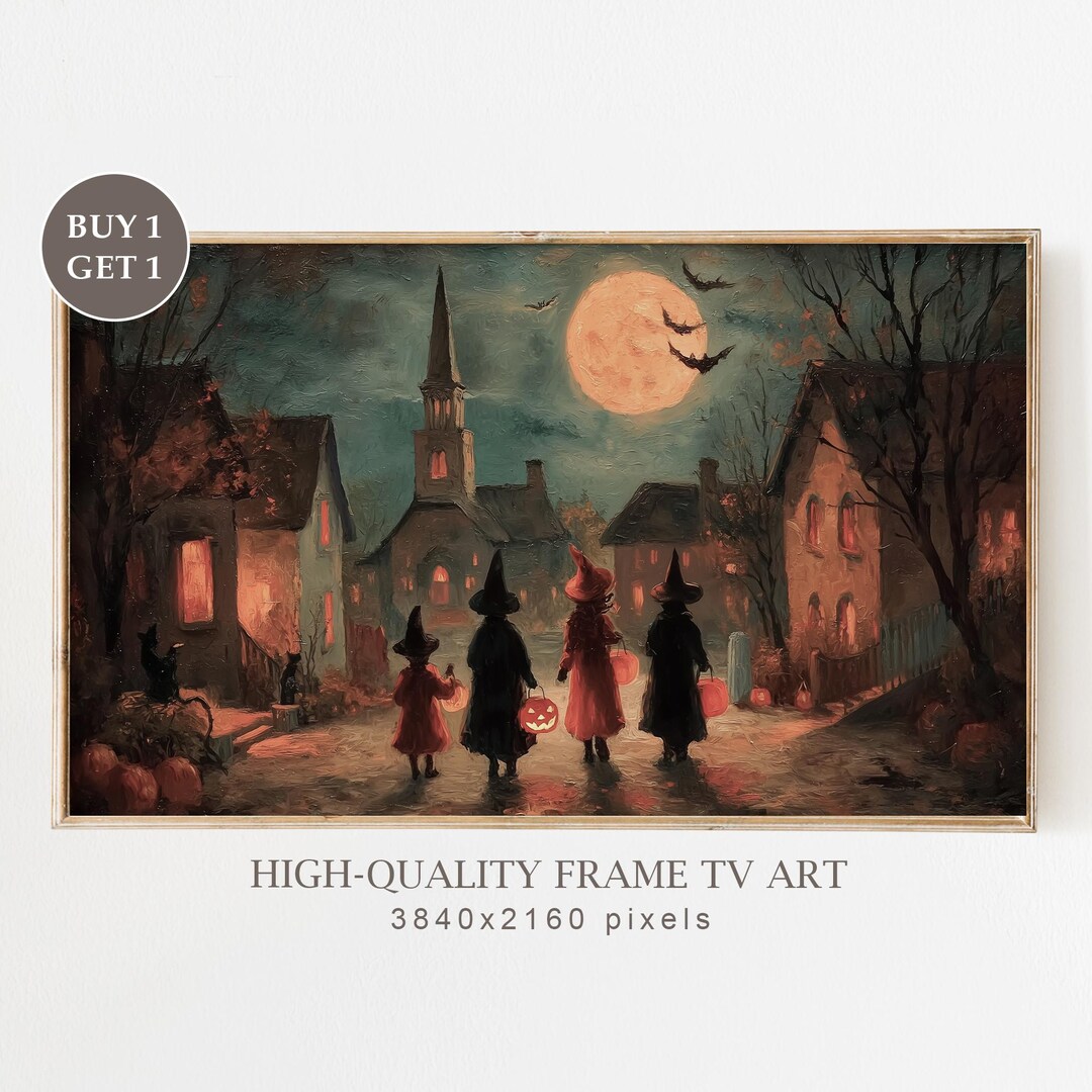 Vintage Halloween Frame TV Art, Trick-or-treat Witches Digital Download ...