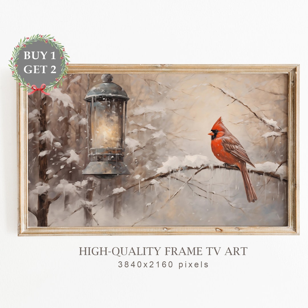 Christmas TV Frame Art, Cardinal Christmas TV Frame Art, in Memory of ...