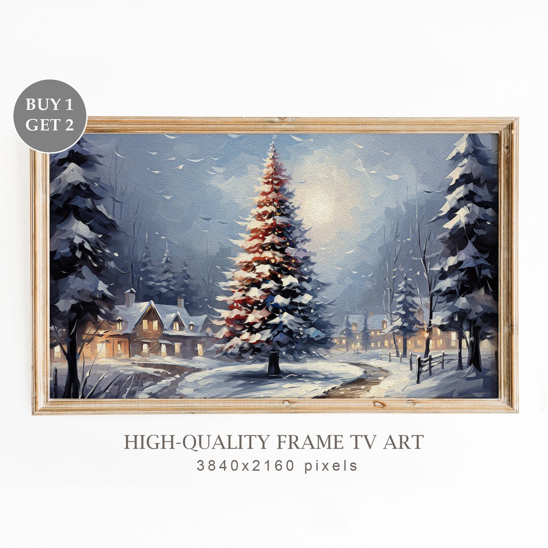 Moody Winter Landscape TV Frame Art, Landscape Painting, Christmas ...