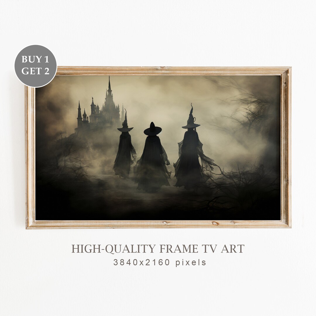 Witch Halloween TV Frame Art, Spooky Decor, Vintage Farmhouse Artwork ...