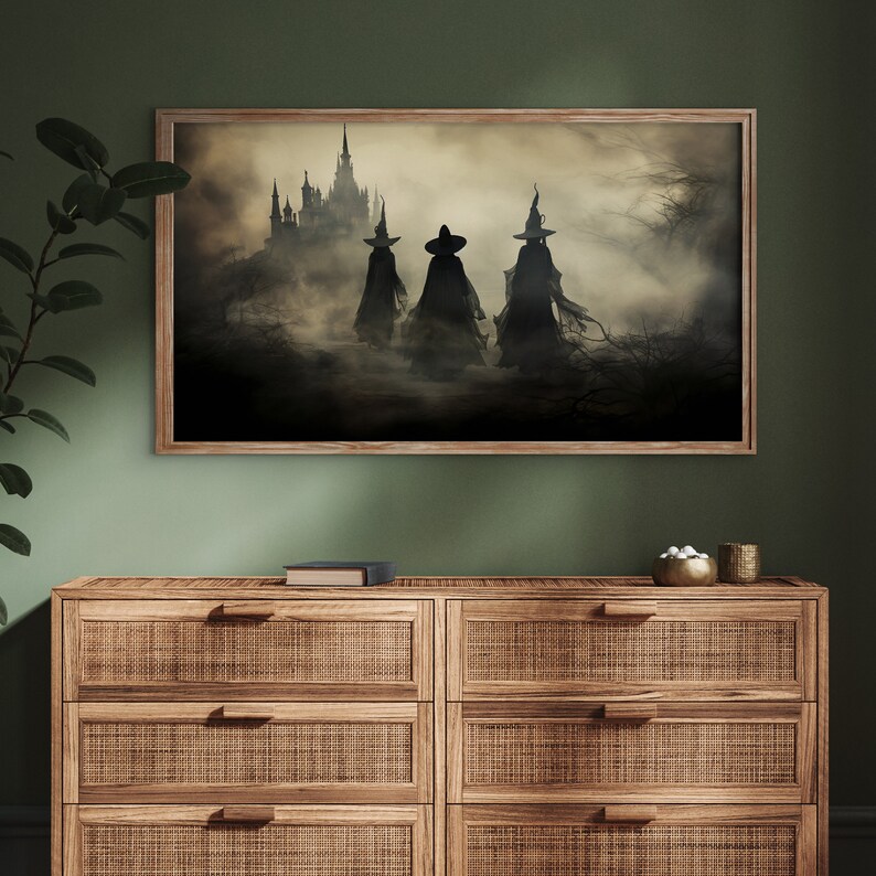 Witch Halloween TV Frame Art, Spooky Decor, Vintage Farmhouse Artwork ...