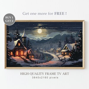 Winter Cottage TV Frame Art, Snowy Landscape Painting, Christmas Decor ...