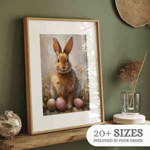 Easter Bunny Printable Wall Art, Vintage Spring Print, Easter Eggs Oil ...