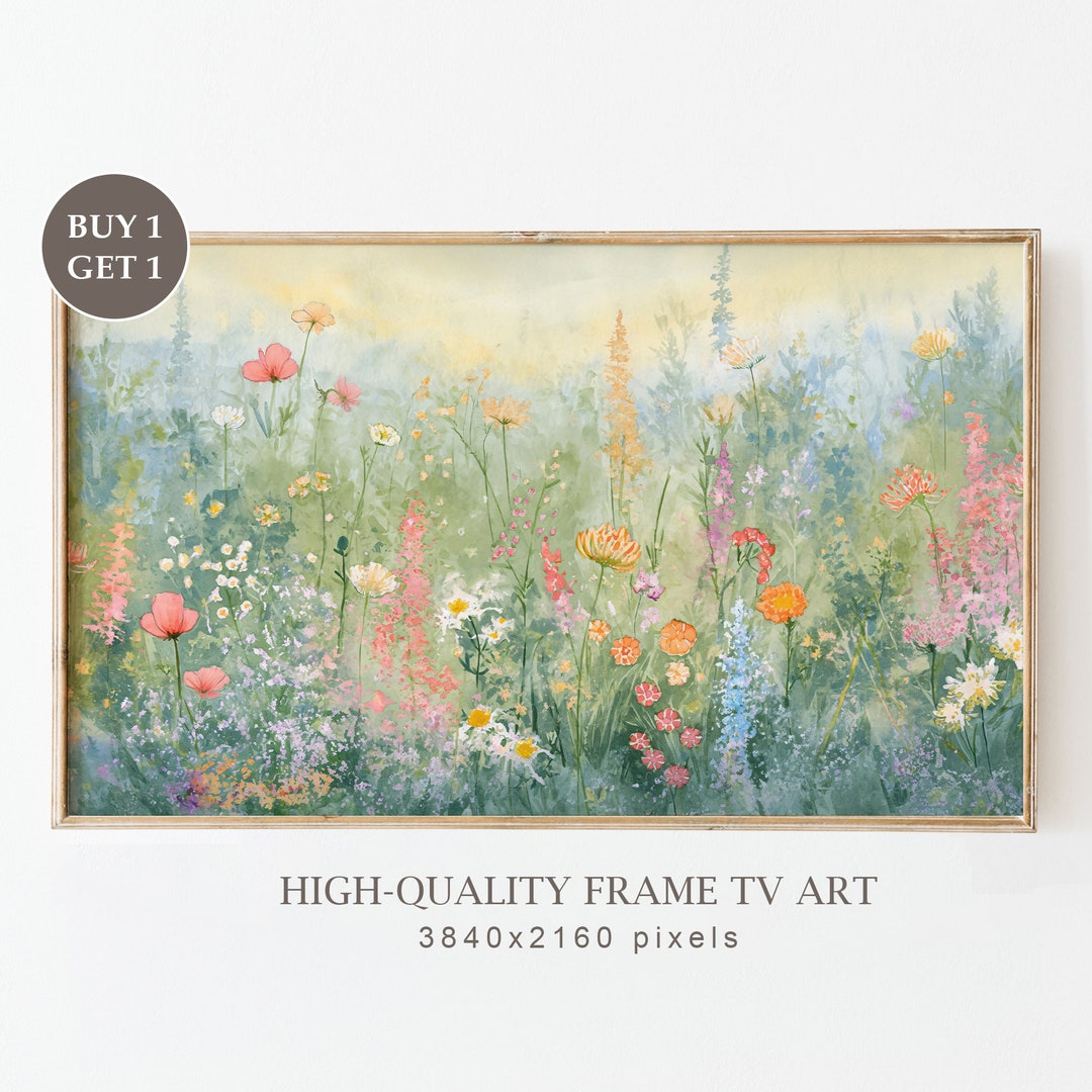 Summer Abstract Flowers Frame TV Art, Colourful Floral TV Art, Vintage ...