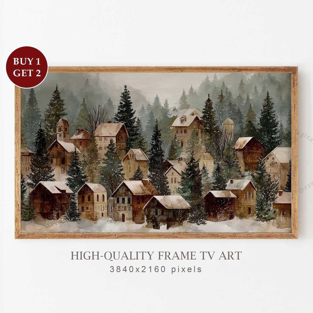 Winter Village Frame TV Art: Snowy Cottagecore Christmas Decor (digital ...