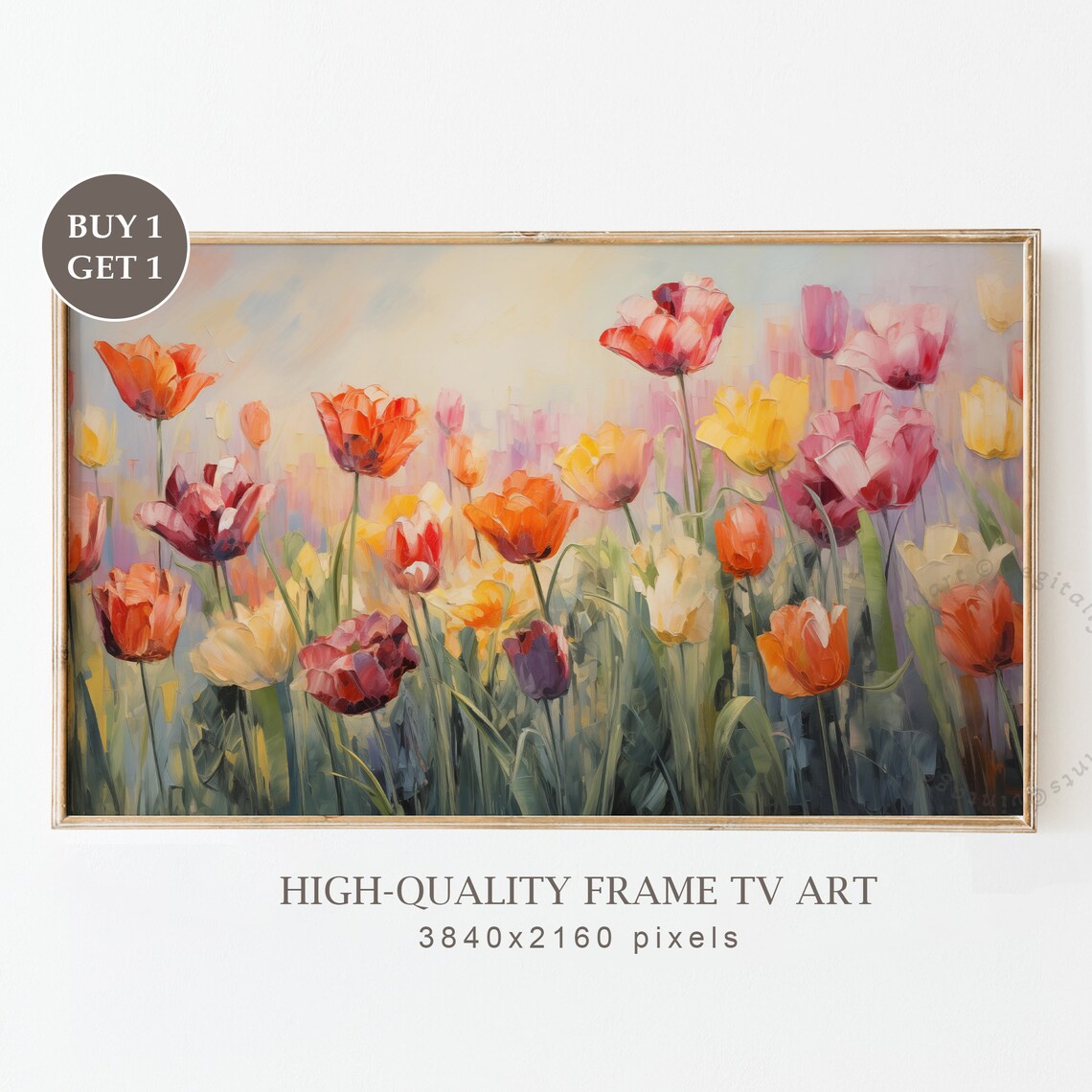 Moody Spring Frame TV Art, Tulips Oil Painting for TV, Country ...