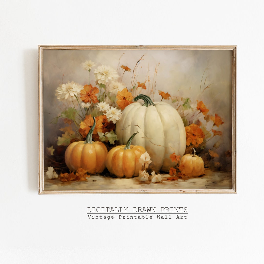 Fall Wall Decor Printable Pumpkin Still Life Painting, Halloween Autumn ...
