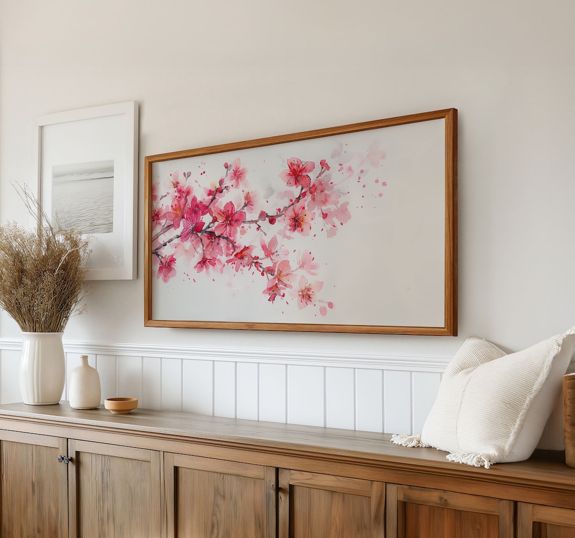 Watercolor Cherry Blossoms Frame TV Art, Spring Floral Digital Art for ...