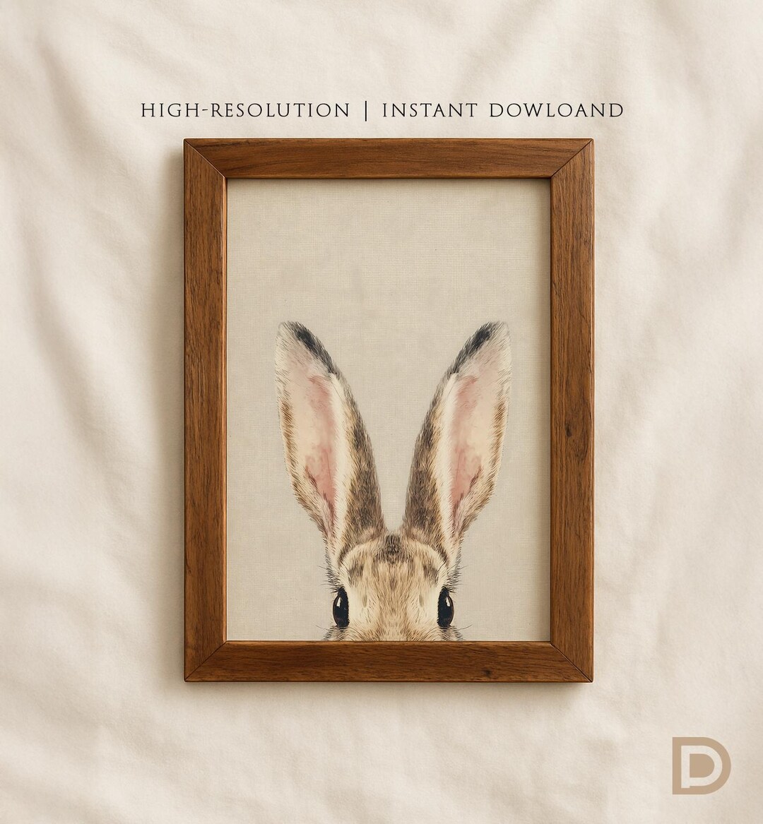 Vintage Bunny Ears Printable Wall Art, Neutral Easter Rabbit Print ...