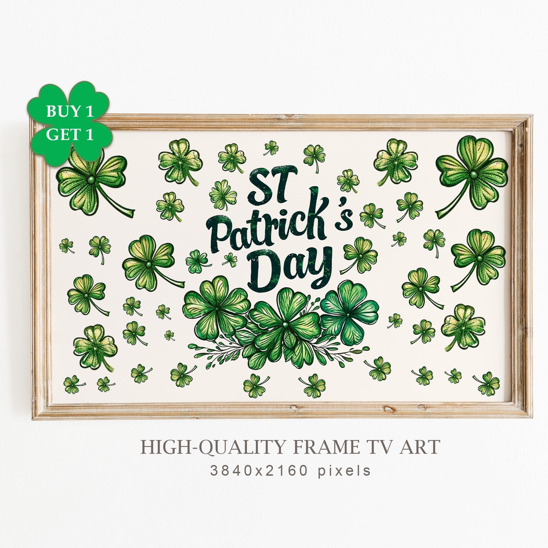 Vintage Saint Patrick Frame TV Art, Antique Oil Painting of Clovers ...