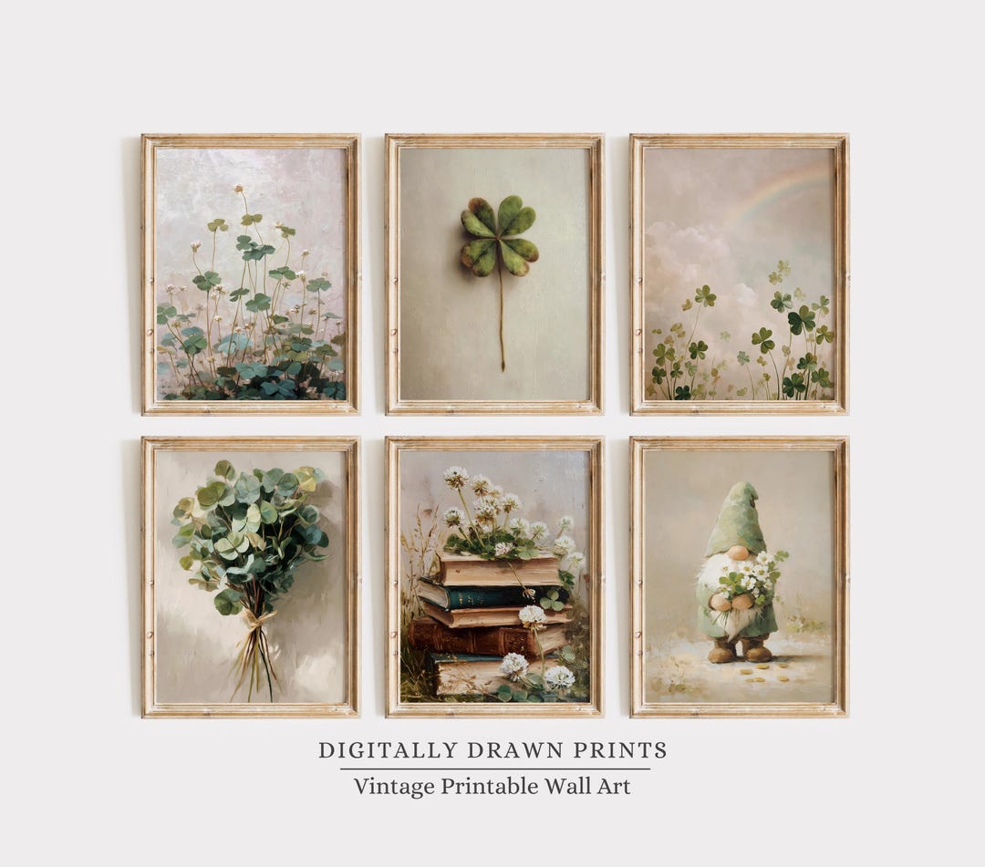 Set of 6 Vintage St. Patrick’s Day Printable Wall Art, Shamrock Gallery ...