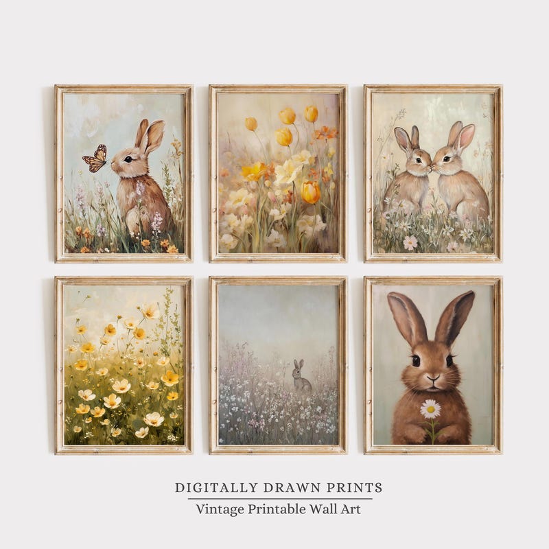 Bunny Vintage Prints Set - Etsy
