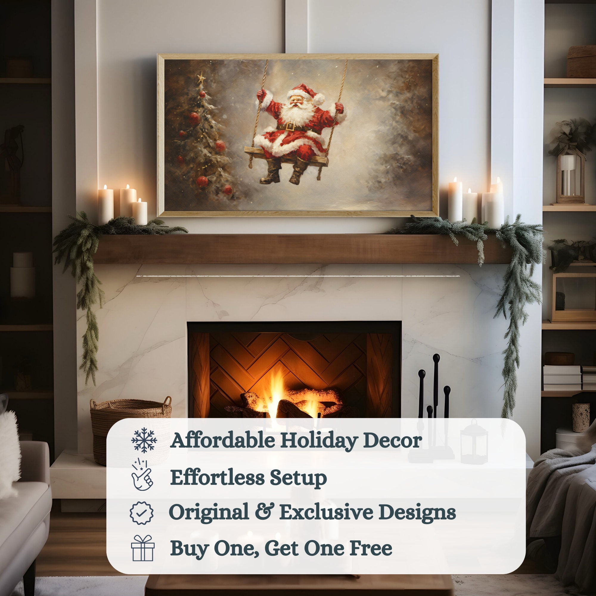 Vintage Christmas Frame TV Art, Santa Frame TV Art, Christmas Art for ...