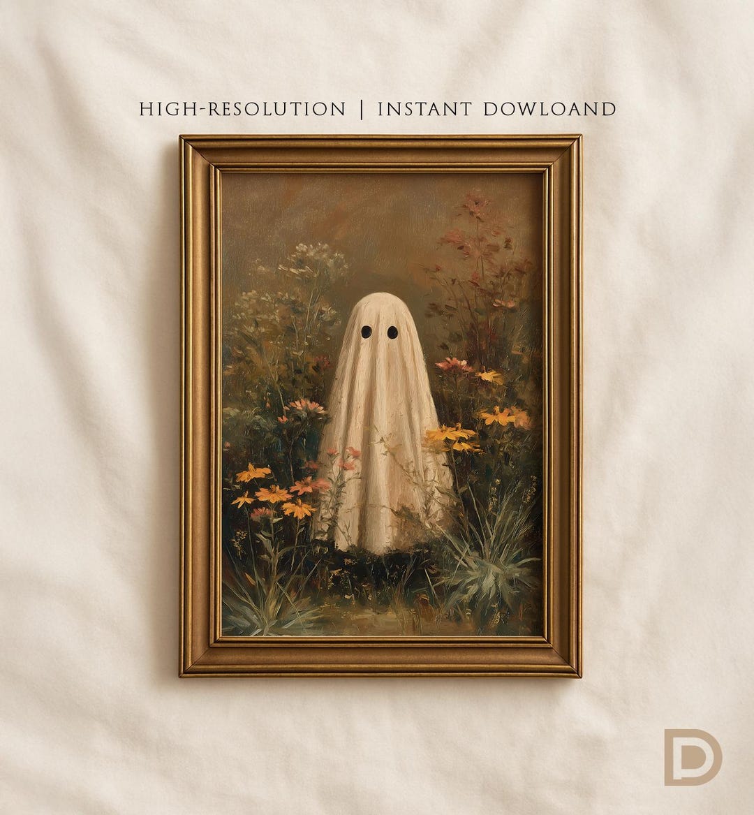 Vintage Ghost in Wildflower Field Printable Wall Art, Spooky ...