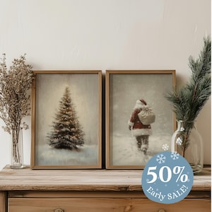 Vintage Christmas Wall Art Set of 6, Neutral Farmhouse Christmas Decor ...