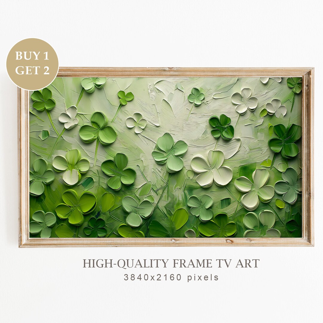 Saint Patrick Frame TV Art, Abstract Clovers Oil Painting, Spring ...