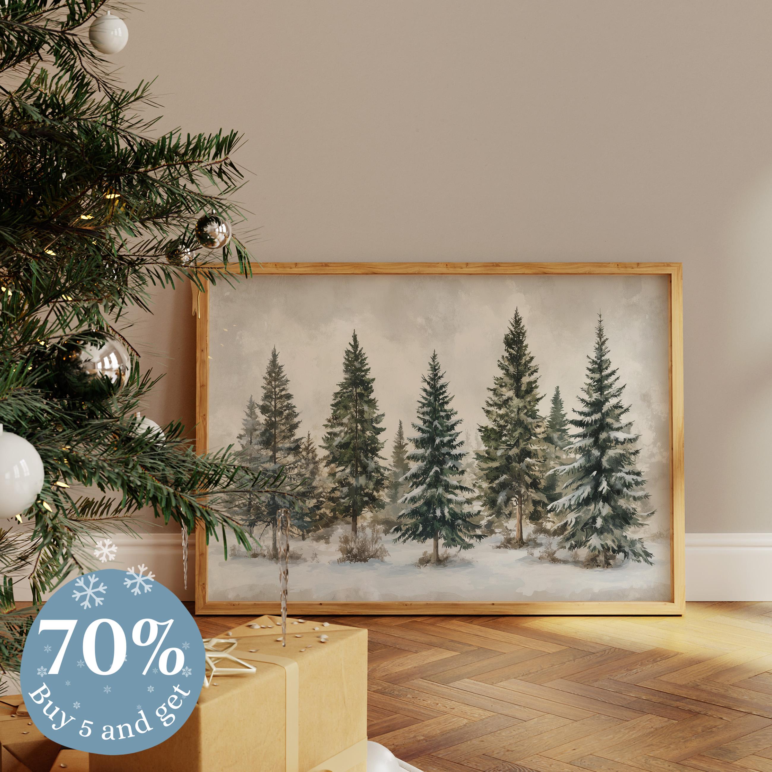 Winter Christmas Trees Landscape Print, Christmas Printable Wall Art ...