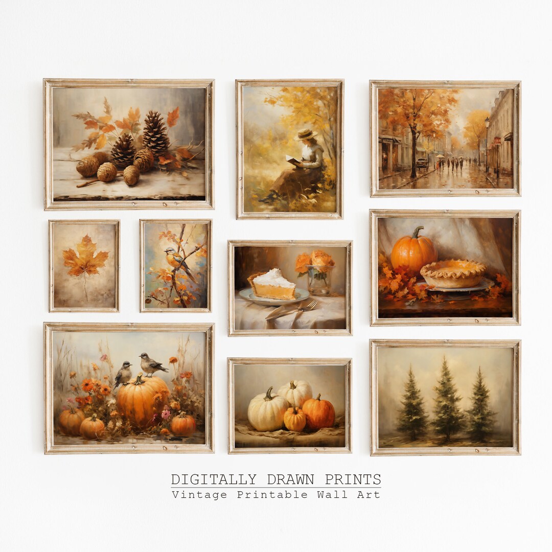 Thanksgiving Gallery Wall SET of 10, Vintage Fall Printable Wall Art ...