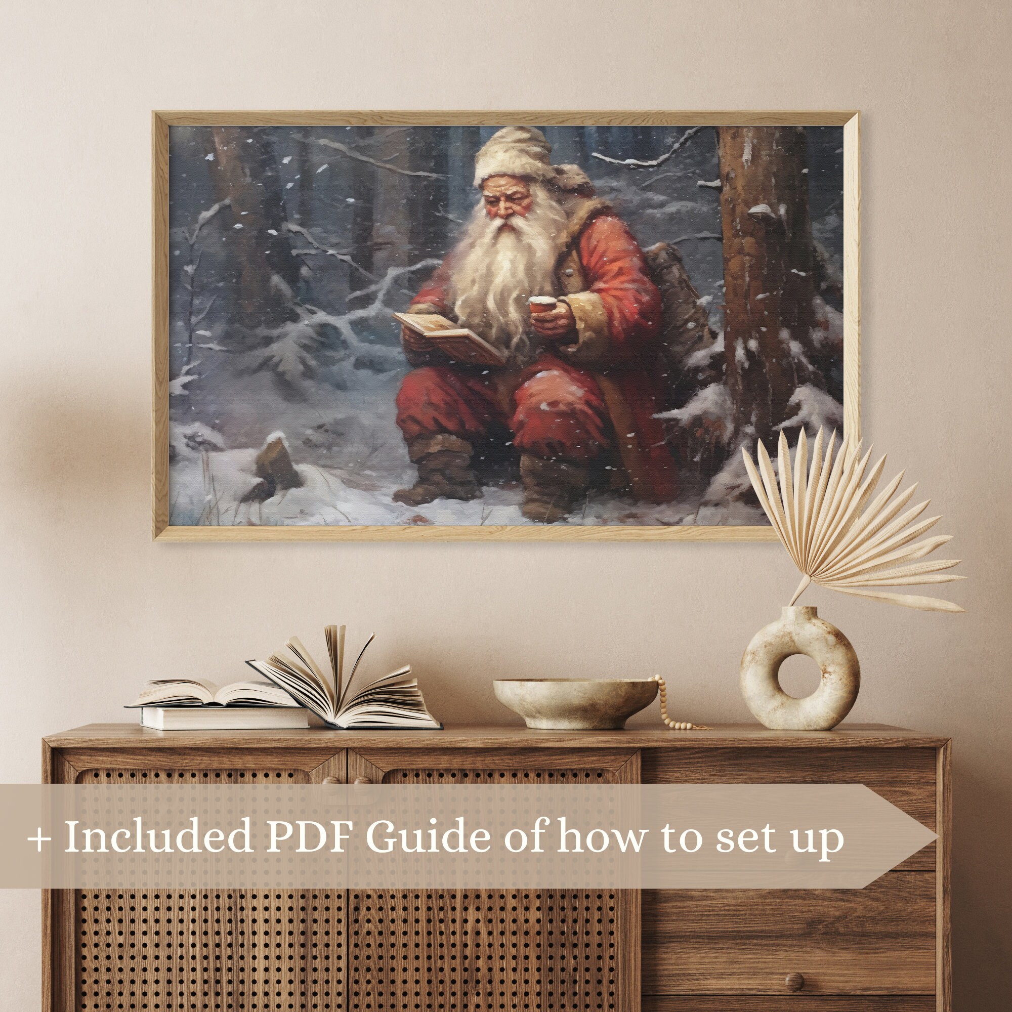 Vintage Christmas TV Frame Art, Santa Frame TV Art, Christmas Art for ...