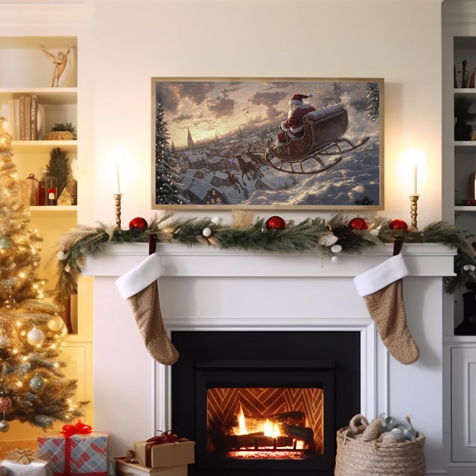 Christmas Frame TV Art, Santa's Sleigh Vintage Christmas TV Art ...