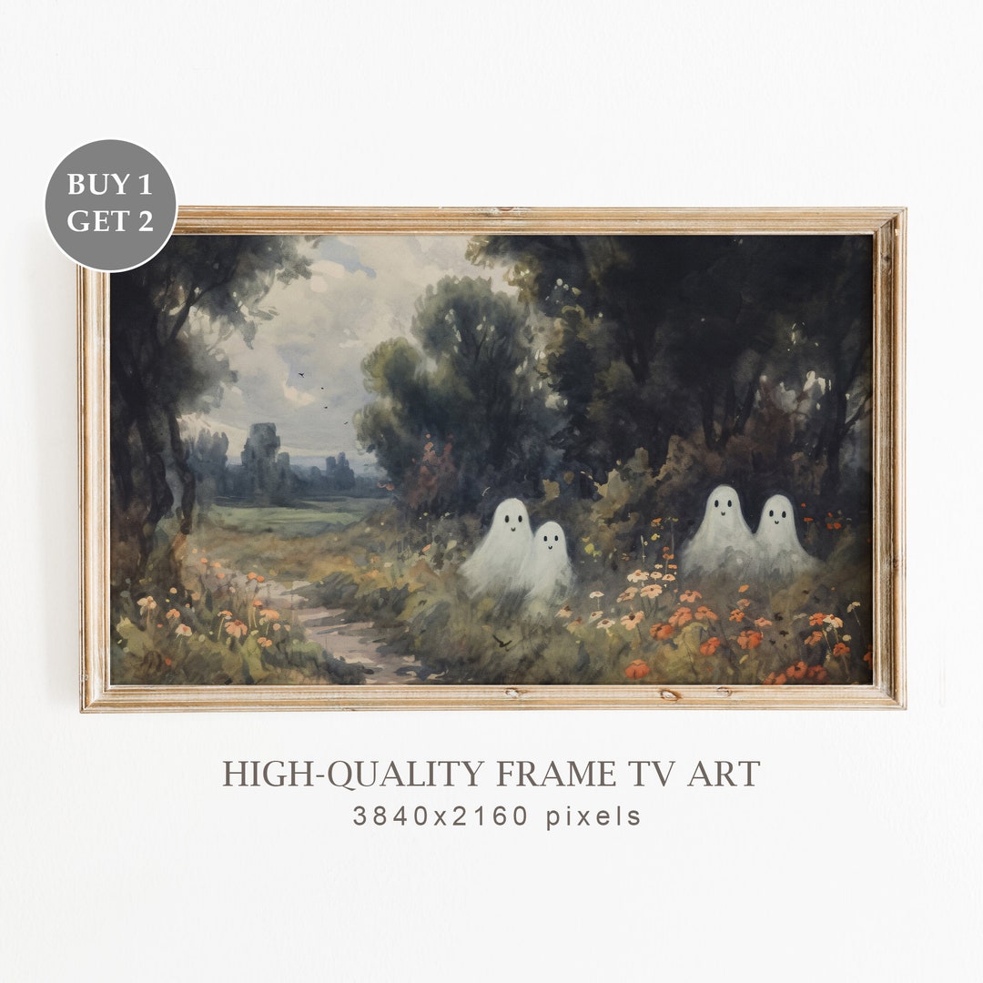 Cute Ghosts Frame TV Art, Ghosts in Vintage Fall Painting, Spooky Art ...