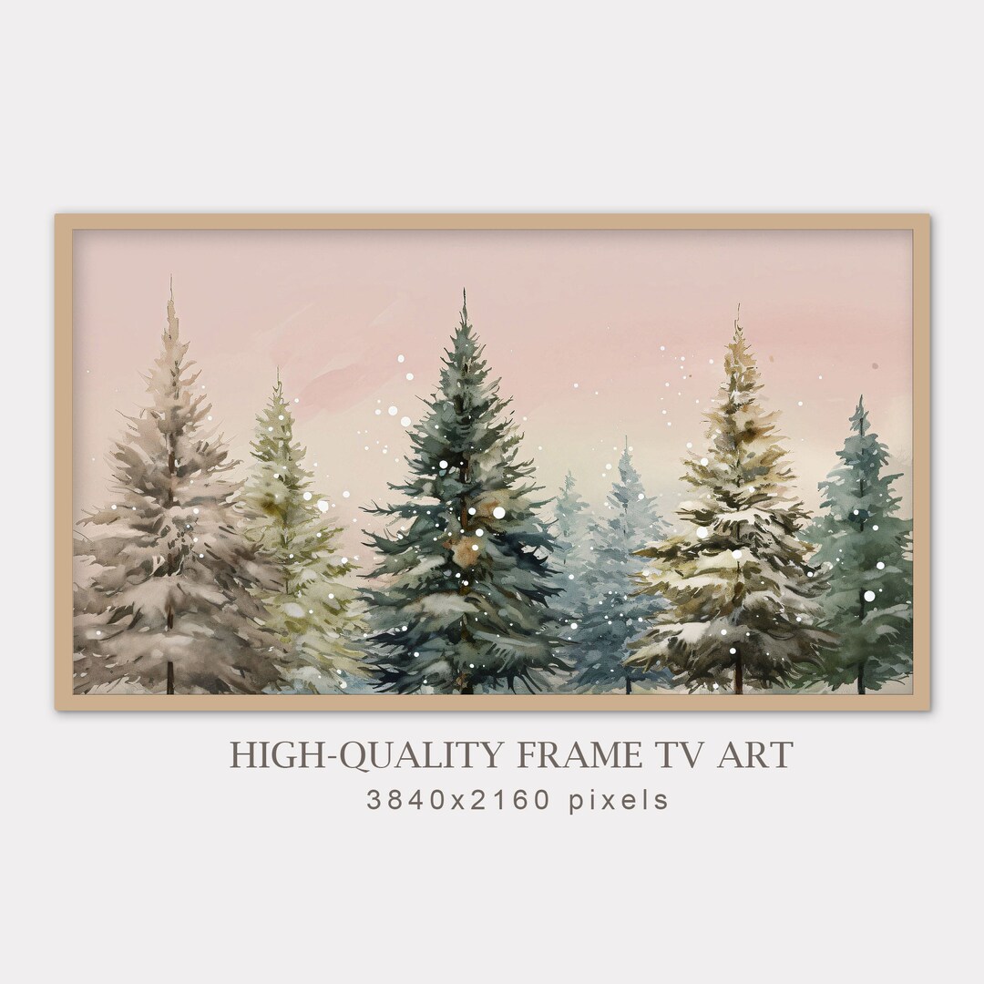 Christmas Samsung Frame TV Art, Winter Trees Painting, Christmas Decor ...