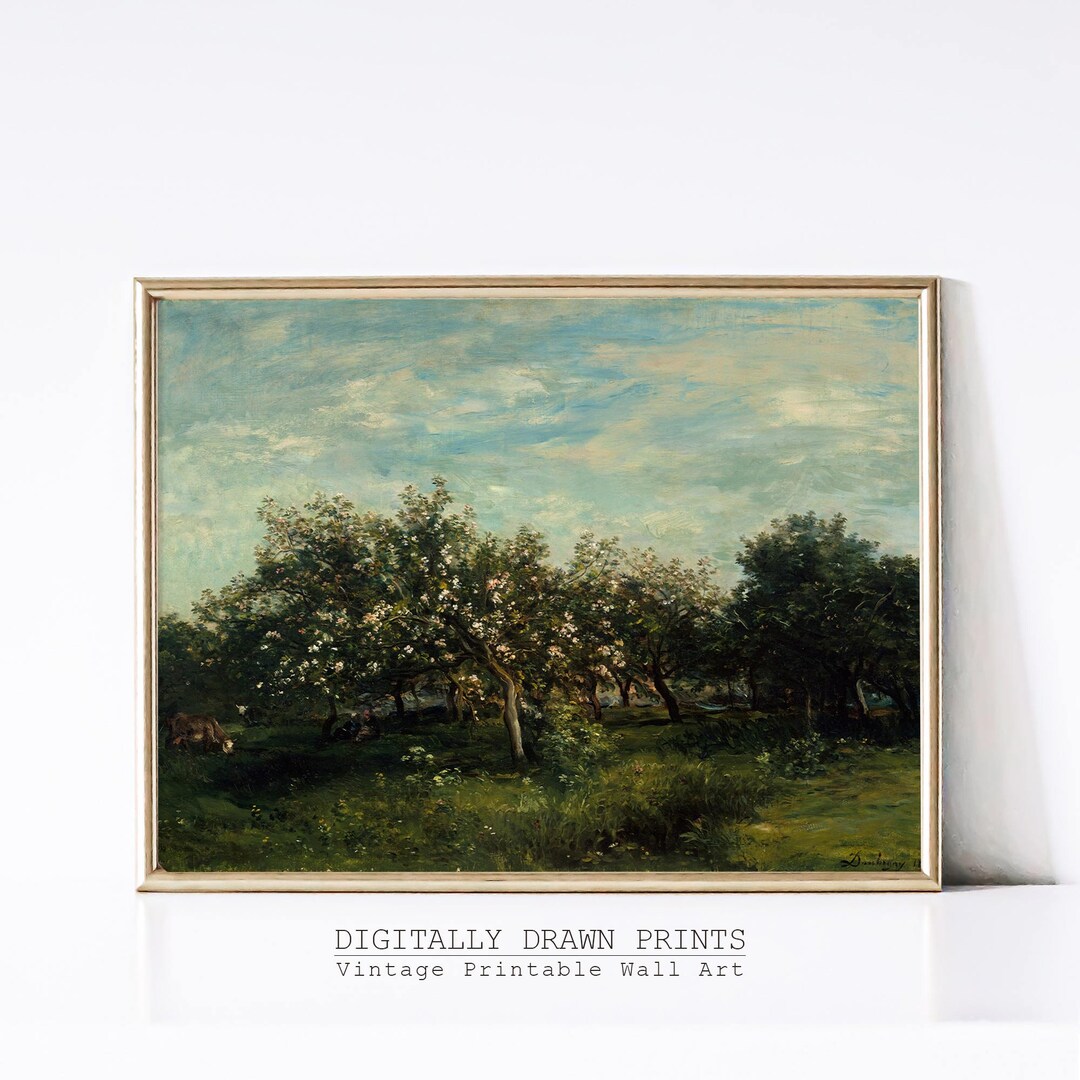 Printable Spring Oak Trees Oil Painting, Farmhouse Decor, Country Field ...