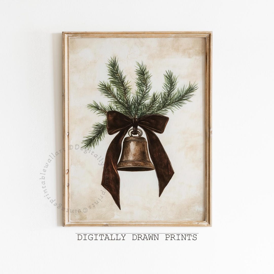 Rustic Christmas Bell Print, Neutral Christmas Printable Wall Art ...