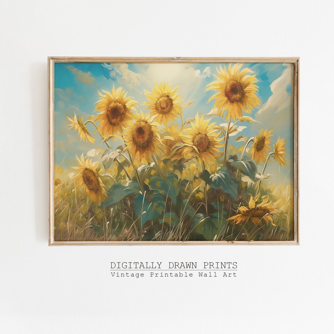 Printable Vintage Sunflower Drawing, Botanical Wall Art, Antique ...