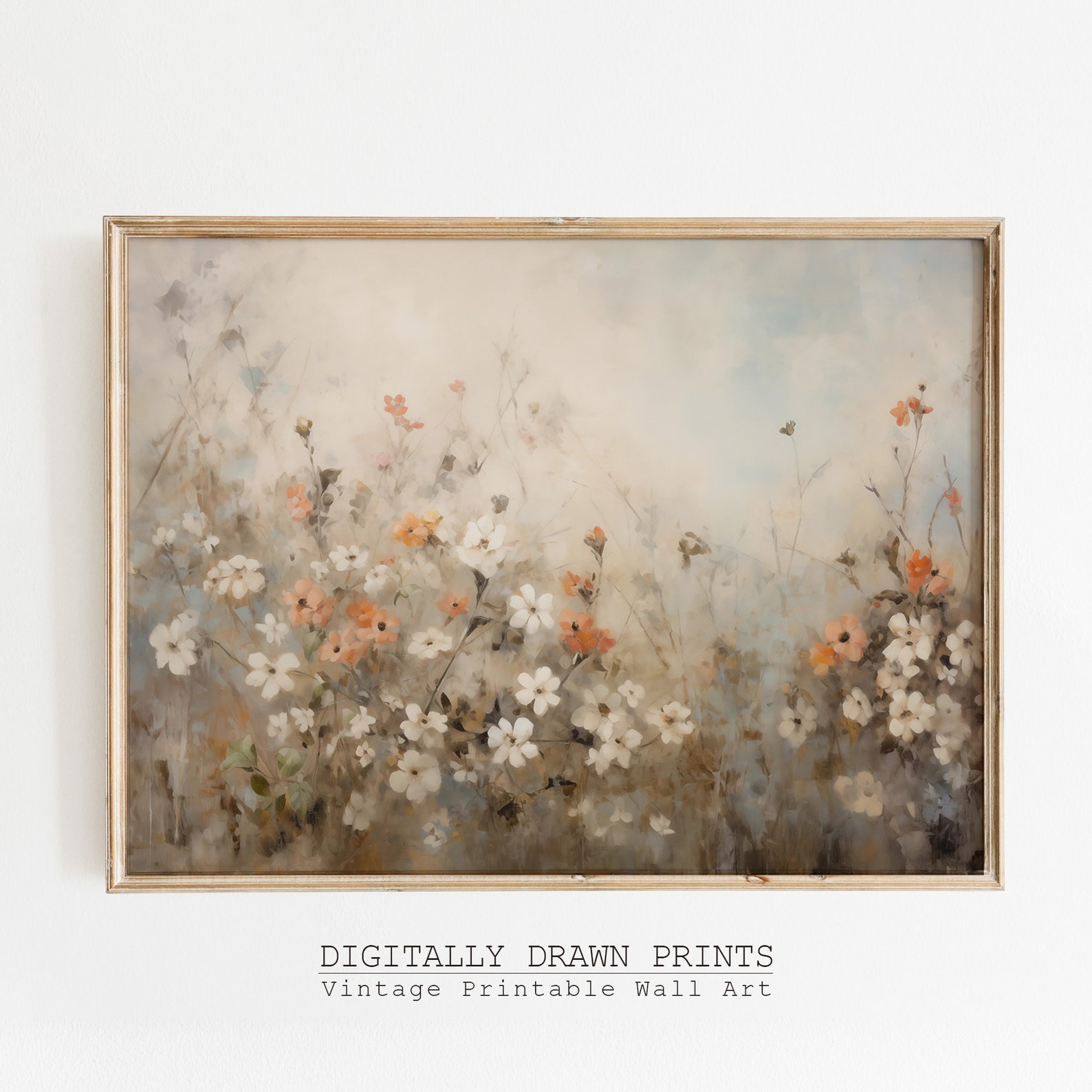 Muted Spring Wildflower Printable Wall Art, Vintage Flower Field Oil ...