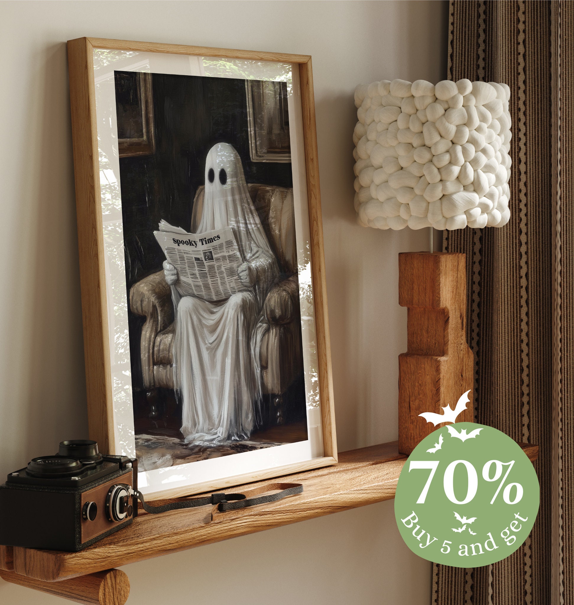 Spooky Ghost Reading Newspaper Printable Wall Art, Halloween Decor ...