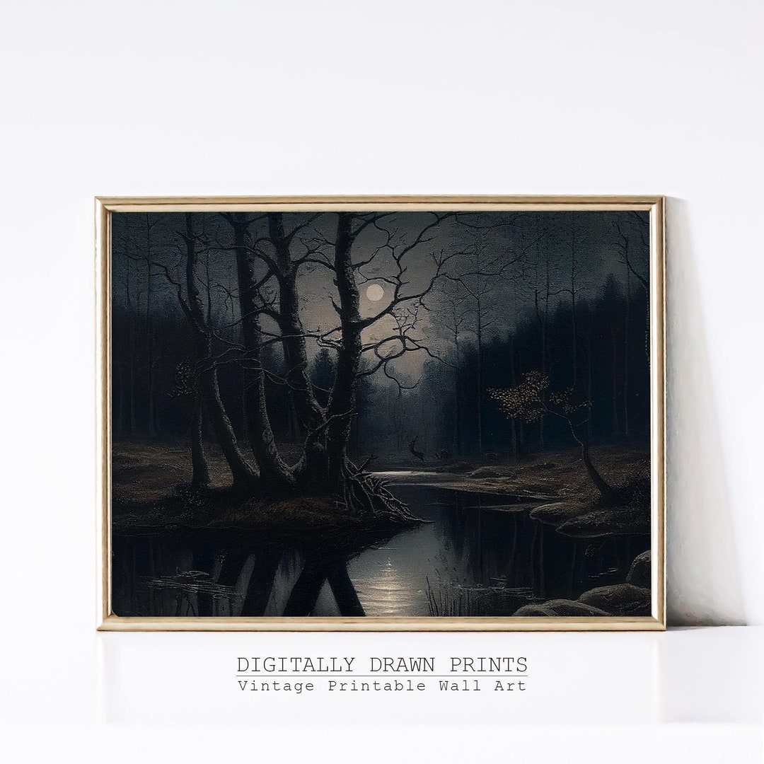Moody Forest Landscape Painting Printable Wall Art, Vintage Dark ...