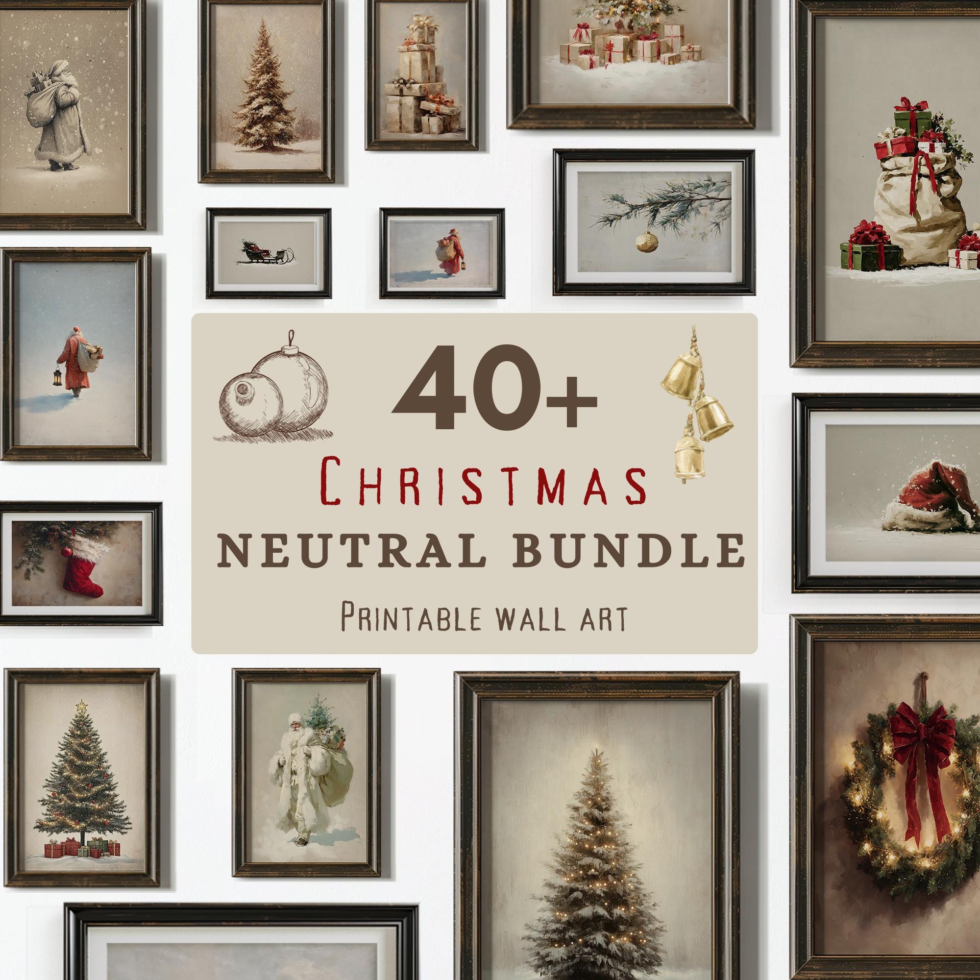 40+ Neutral Christmas Printable Wall Art Bundle, Farmhouse Holiday Wall ...