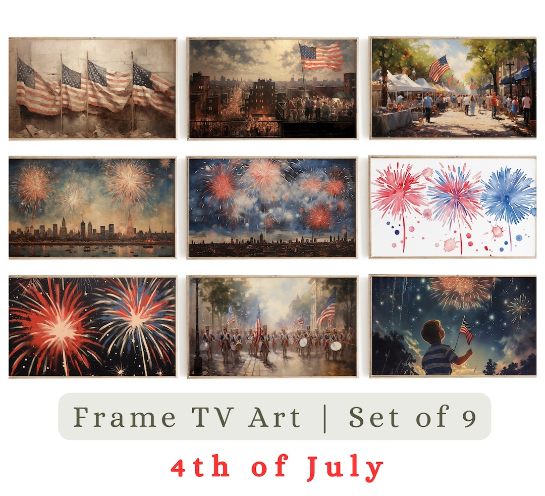 4th of July Art for Frame TV Set of 9 Vintage Forth of July Paintings ...