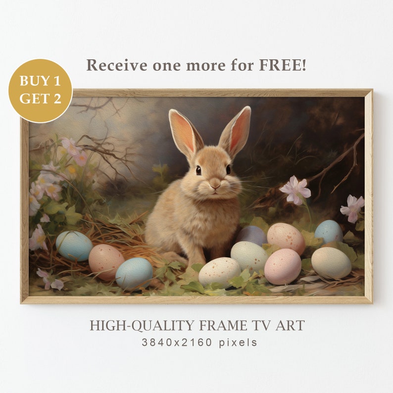 Easter Samsung Frame TV Art, Easter Bunny and Eggs Oil Painting ...