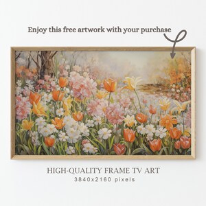 Moody Early Spring Frame TV Art, Muted Spring Wildflower Field Oil ...