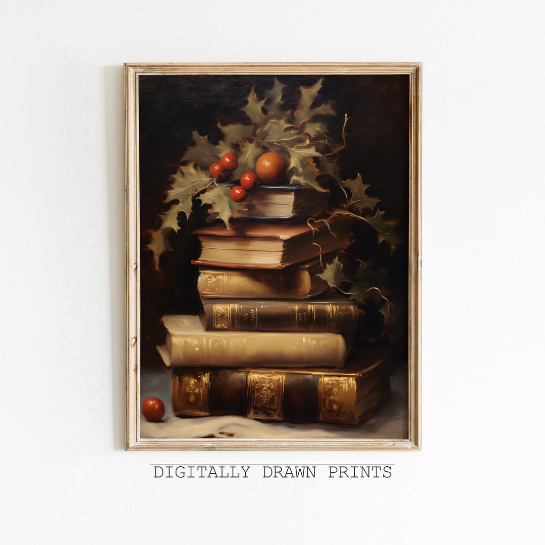 Rustic Christmas Wall Art, Printable Book Art Still Life, Vintage ...
