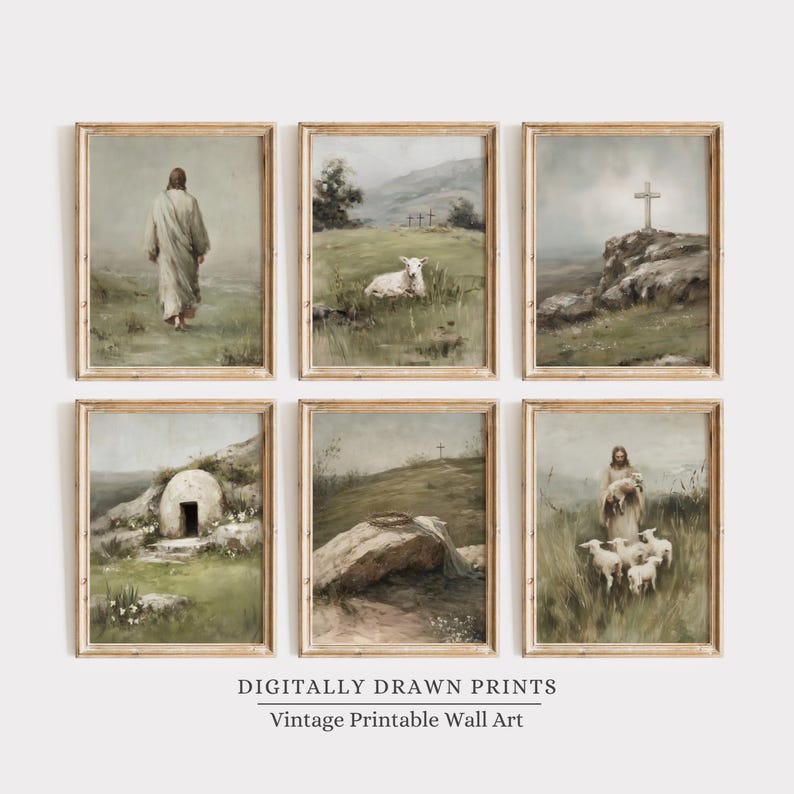 Christian Easter Wall Art Set of 6, Neutral Jesus Printable Decor ...