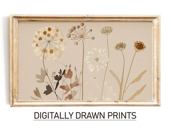 Samsung Frame TV Art, Neutral Wild Flower Painting for the Frame ...