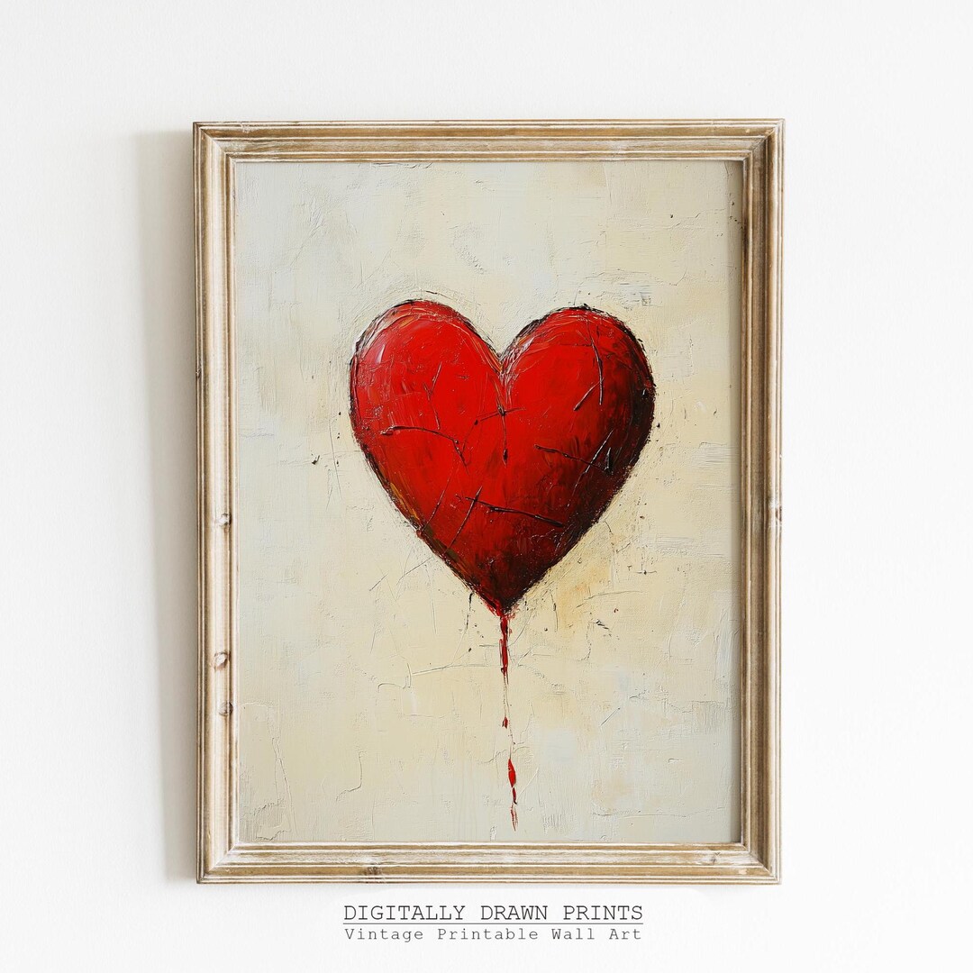 Rustic Valentines Day Red Heart Printable Art, Vintage Valentines ...