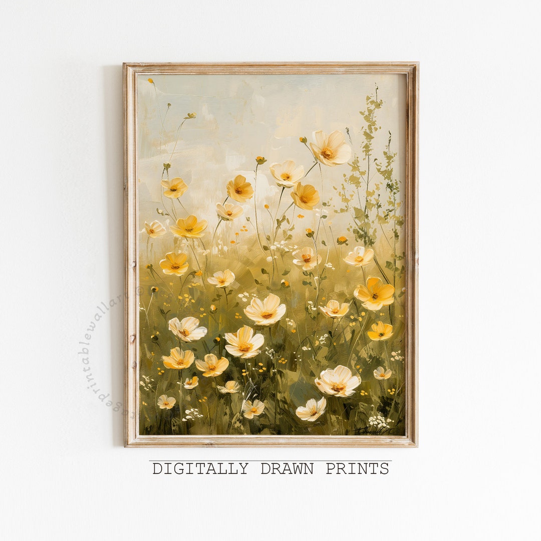 Printable Wildflower Field Landscape Oil Painting, Vintage Floral ...