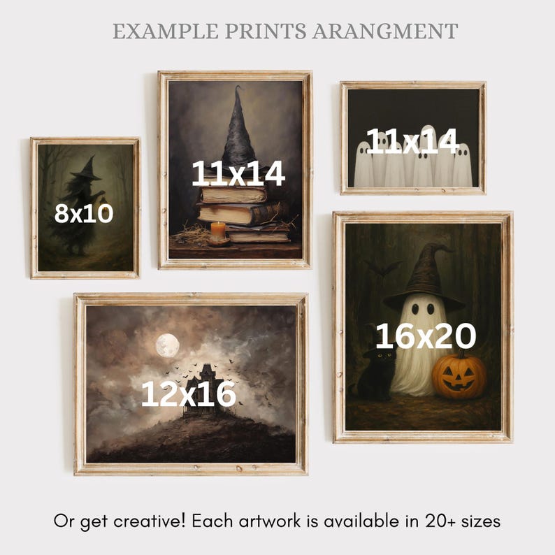 Printable Vintage Halloween Wall Art Set of 5, Witch & Ghost Art ...