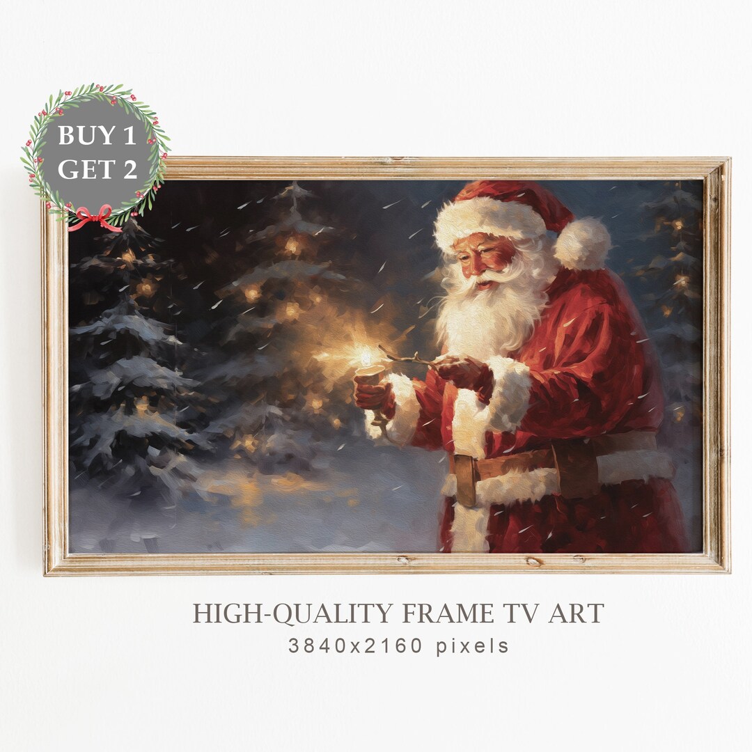 Christmas Frame TV Art, Santa Walking Through Snowy Forest With a ...